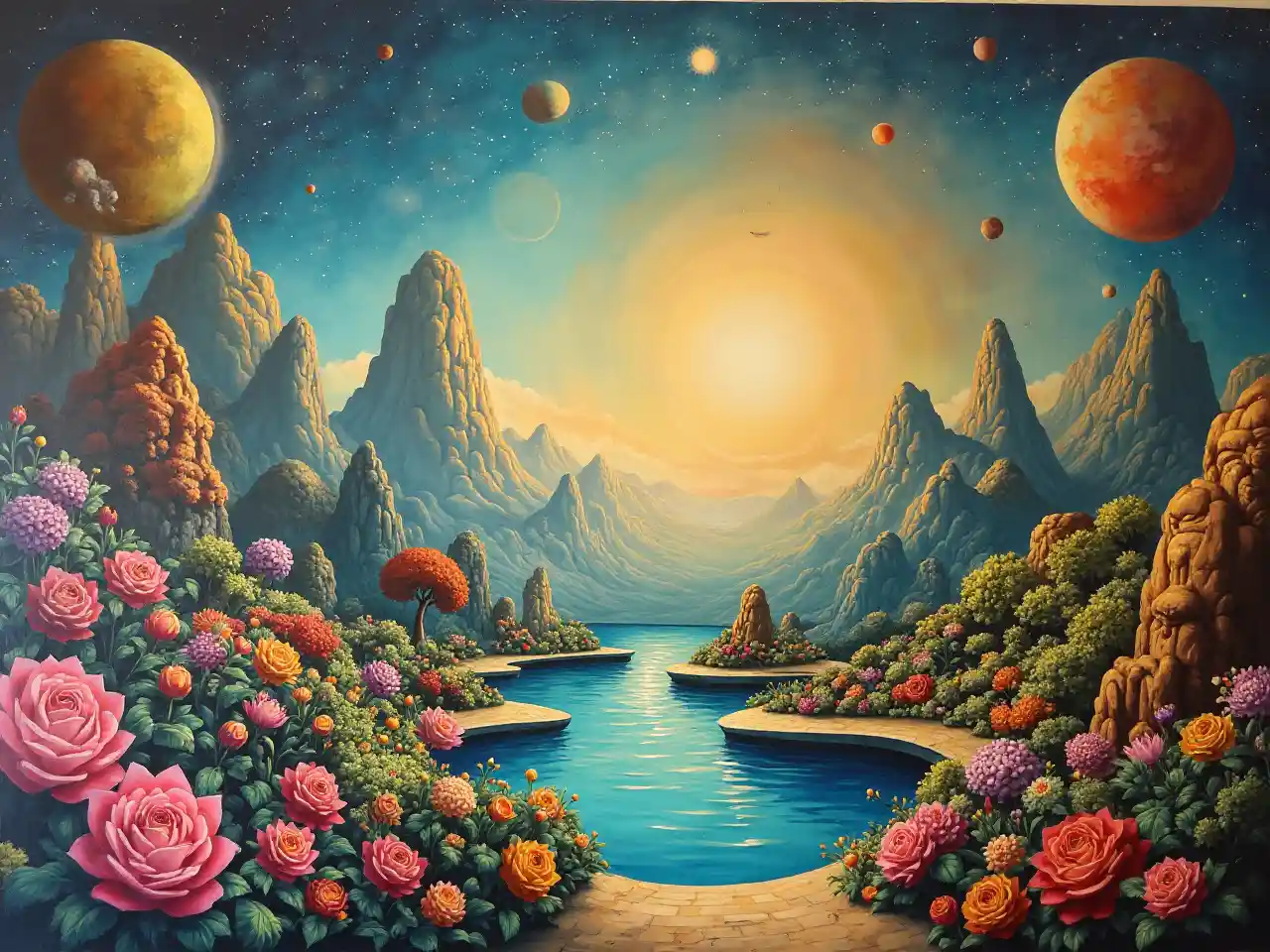 Futuristic Garden of Eden Mural Inspired by H. G. Wells