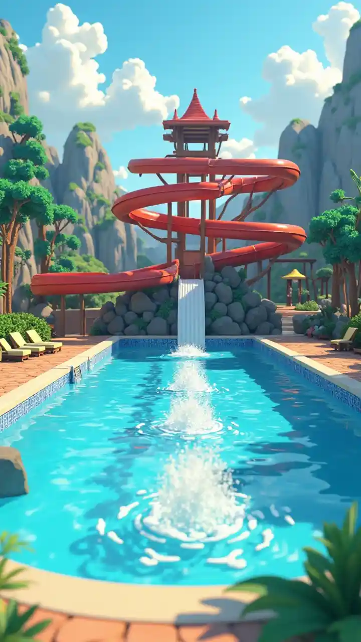 Roblox Inspired Waterpark Featuring Thrilling Pools and Slides