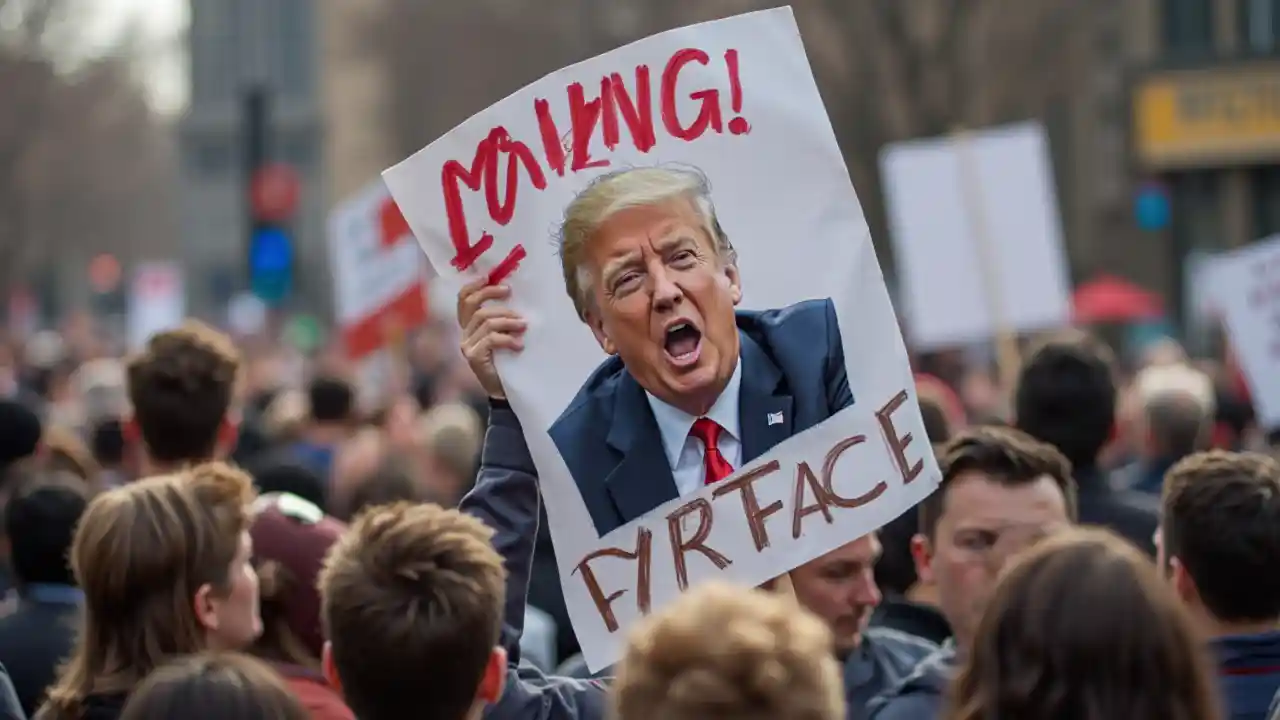 Protest Against Authority with 'No Kings' Sign in Crowd