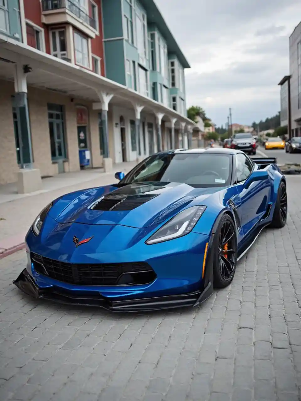 Enhanced Aerodynamics with Blue Widebody Kit for C7 Corvette