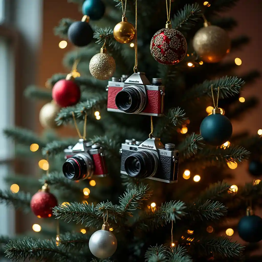 Christmas Tree Elegantly Decorated with Cameras as Ornaments