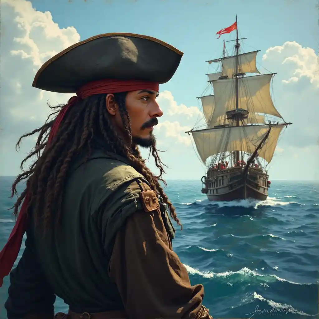 Realistic Portrait of a Pirate Resembling Jack Sparrow