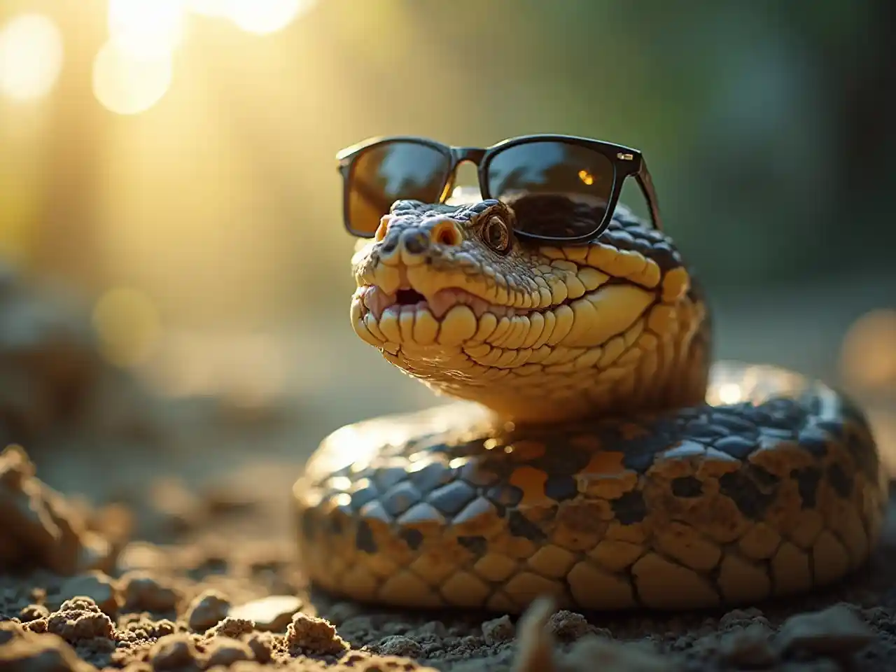 A Python Wearing Sunglasses Enjoying The Sunshine