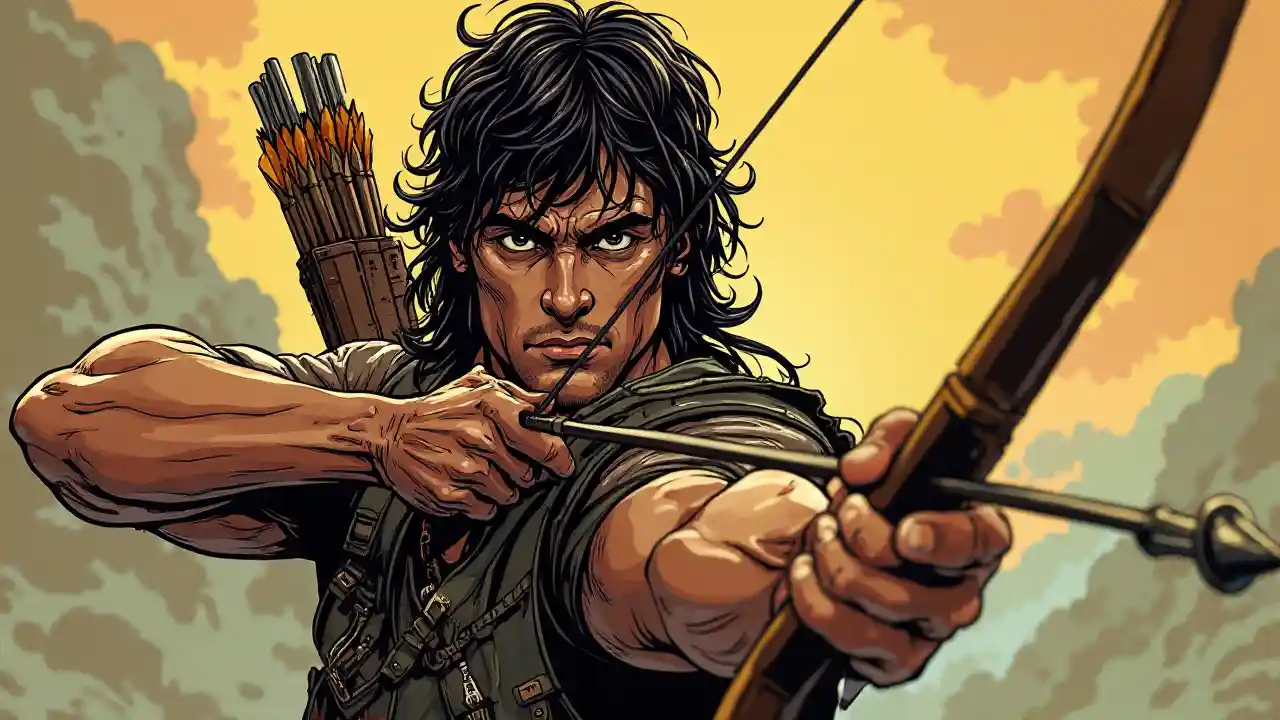 Iconic Comic Book Character from Rambo with Bow and Arrow