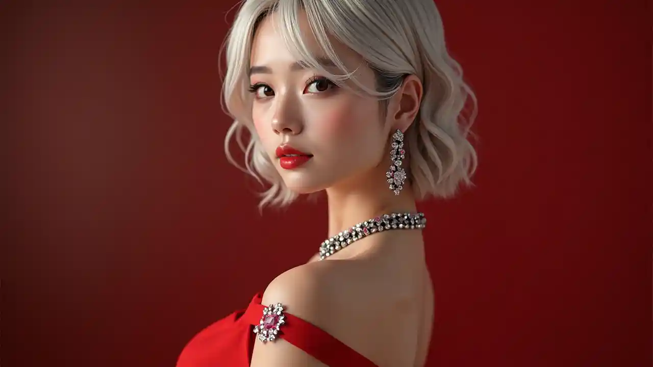 Stunning Portrait of a Beautiful Korean Kpop Idol in Red Dress