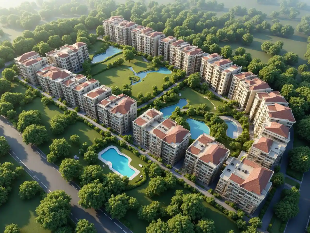 Aerial Perspective of a Modern Residential Neighborhood