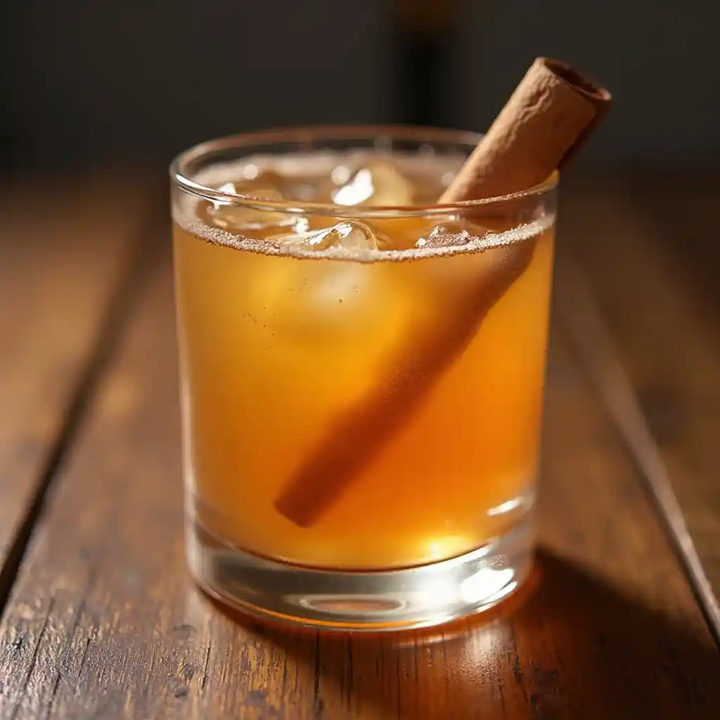 Delicious Golden Mocktail with Apple Cider and Caramel Syrup