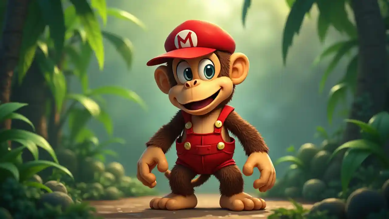 Adventurous Cartoon Monkey Character in the Jungle