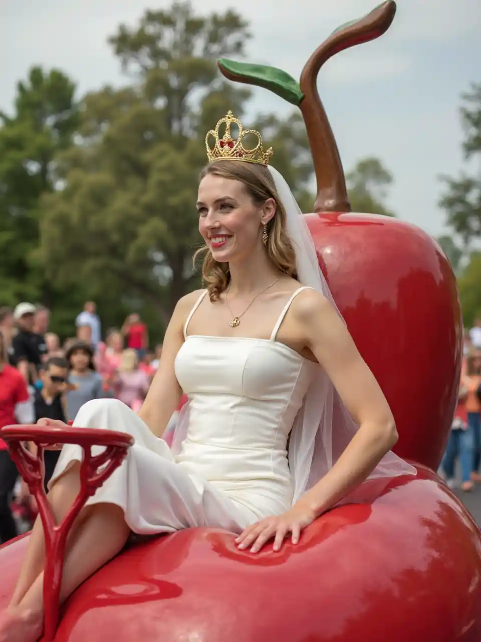 Young Woman Wearing a Crown on Parade Float