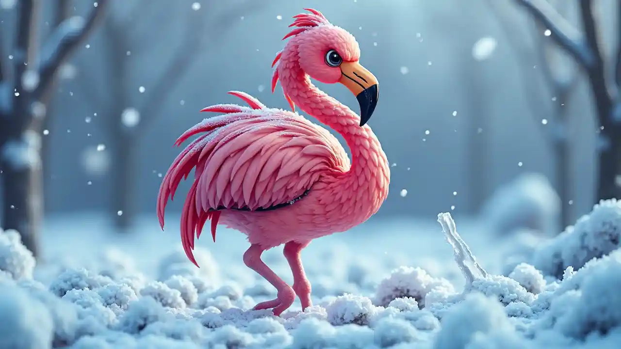Fierce Flamingo Mascot Design with Icy Surroundings