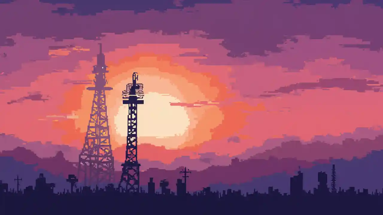 Stunning Pixel Art Tower at Sunset with Vibrant Colors