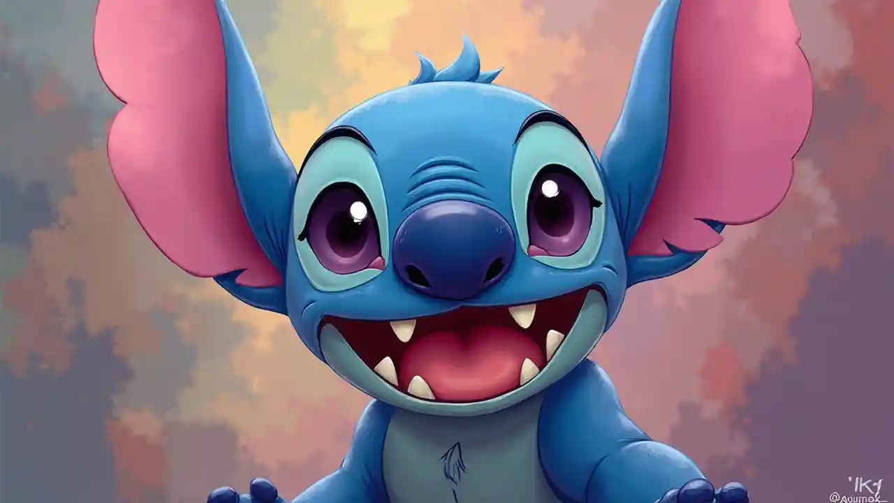 Vibrant Illustration of Stitch Character with a Cheerful Smile