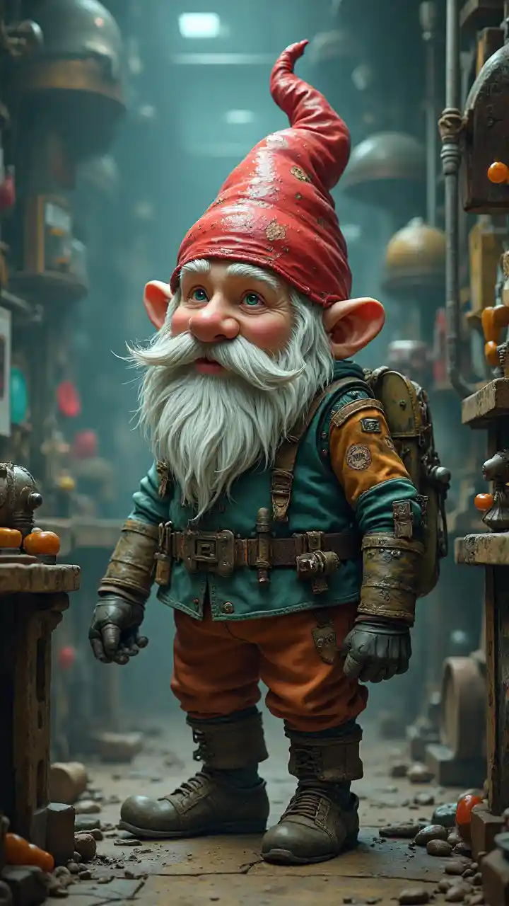 Creative Fantasy Artwork Featuring a Gnome-Shaped Machine
