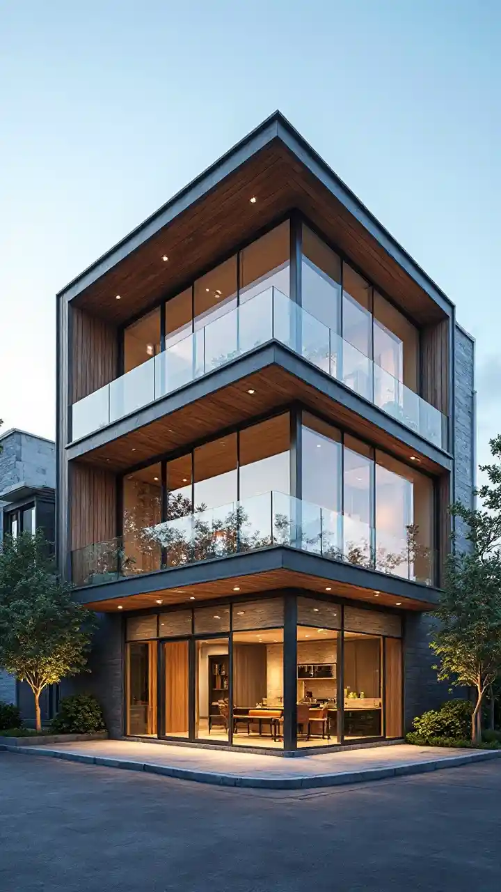 A Stunning Modern Commercial Building with Glass and Timber Features