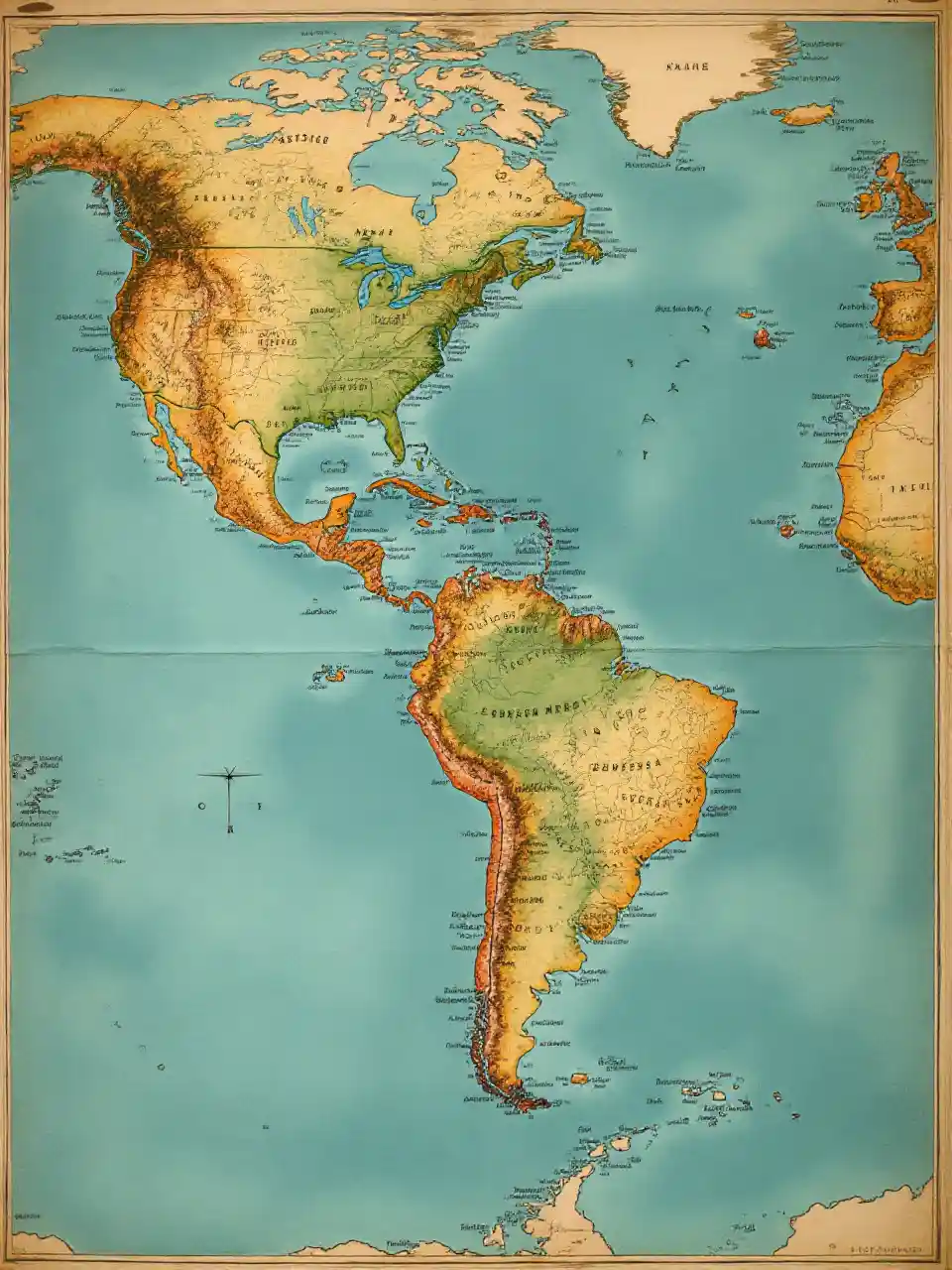 Exploring Stylized Vintage Map of Americas with Coastal Changes