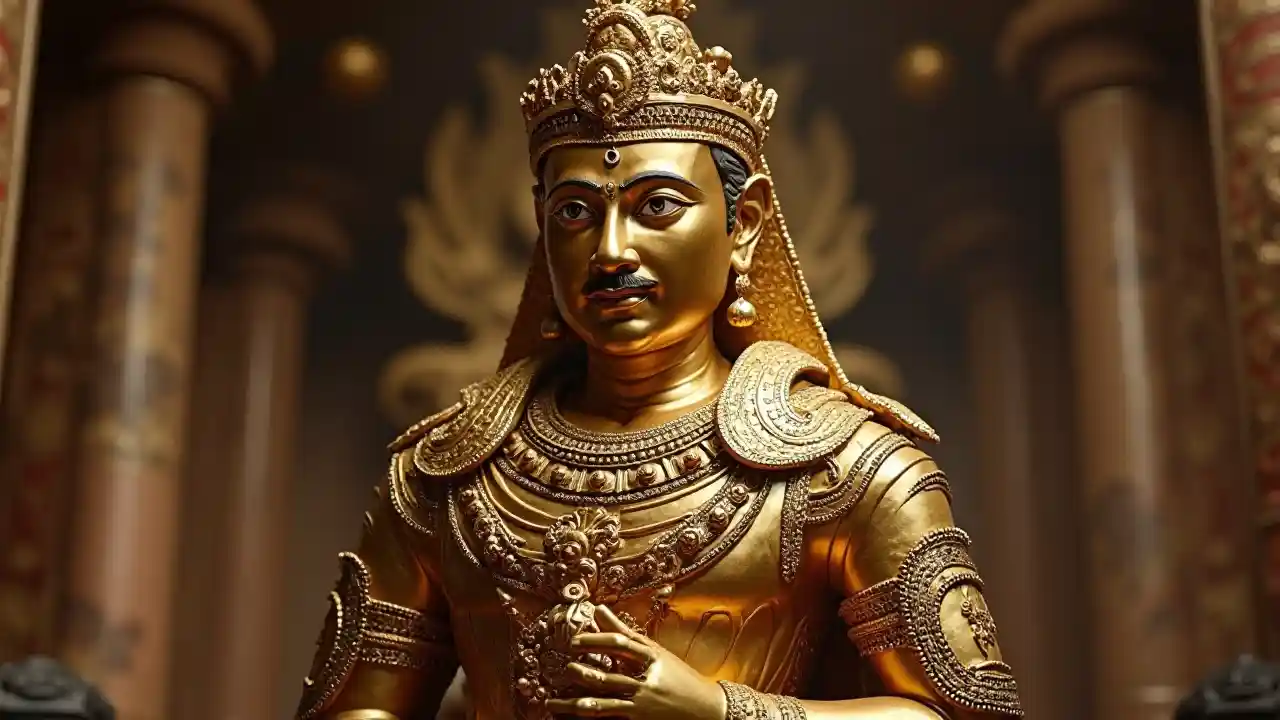 The Magnificent Golden Statue of Maya Emperor in Temple