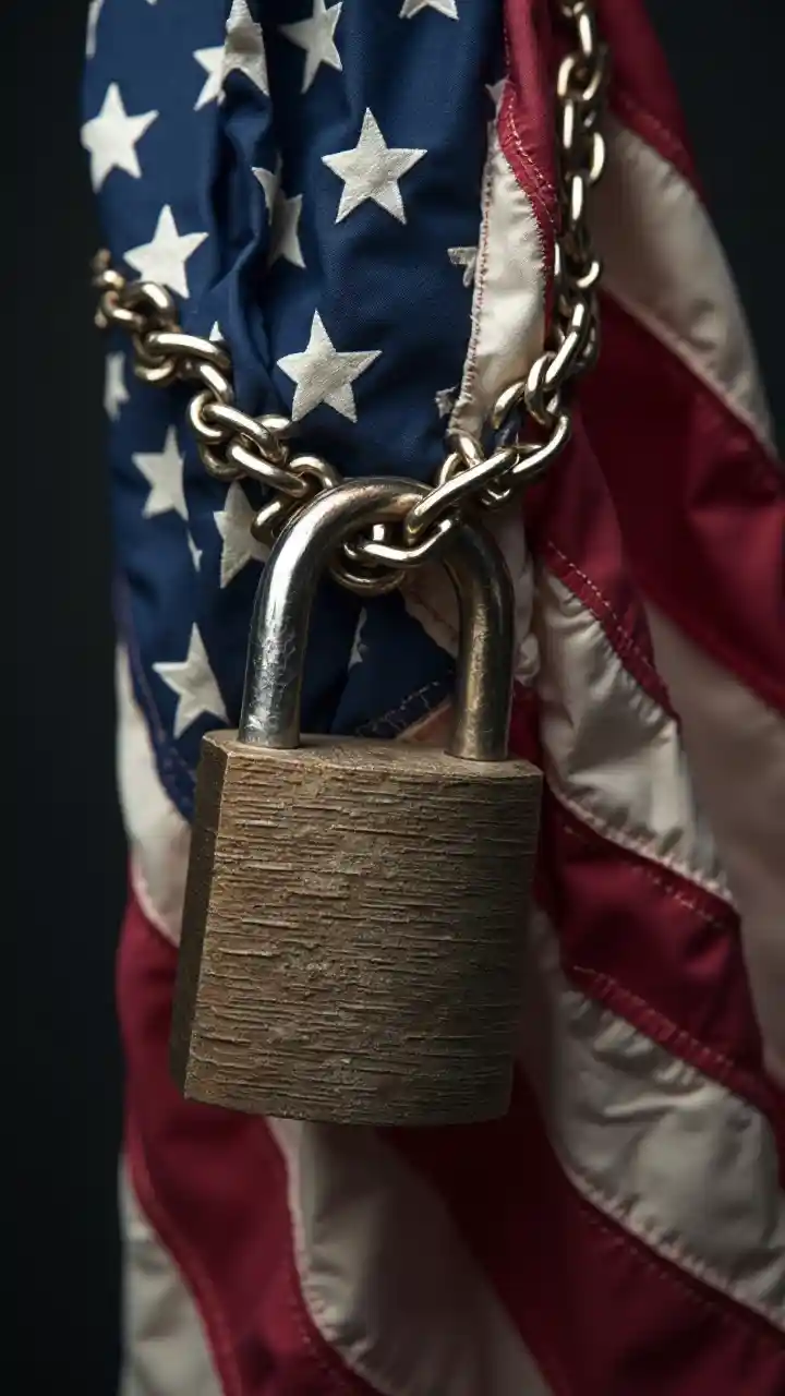 American Flag Bound by Chains and Locked Away