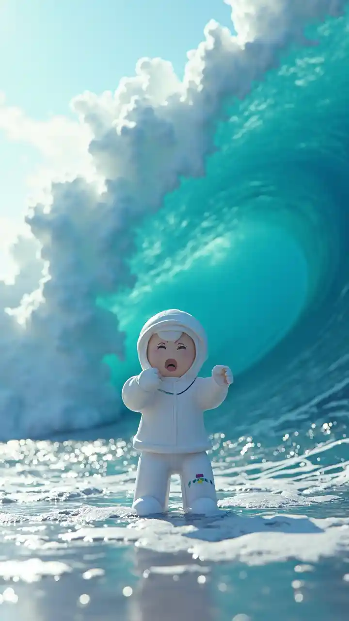 A Roblox Character's Fear of an Imposing White Wave