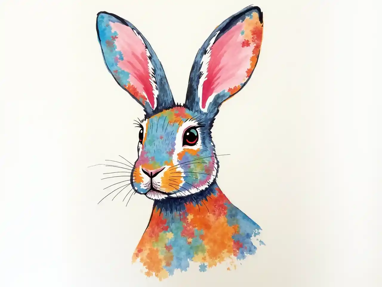 Vibrant Hare Head Collage Illustration on White Background