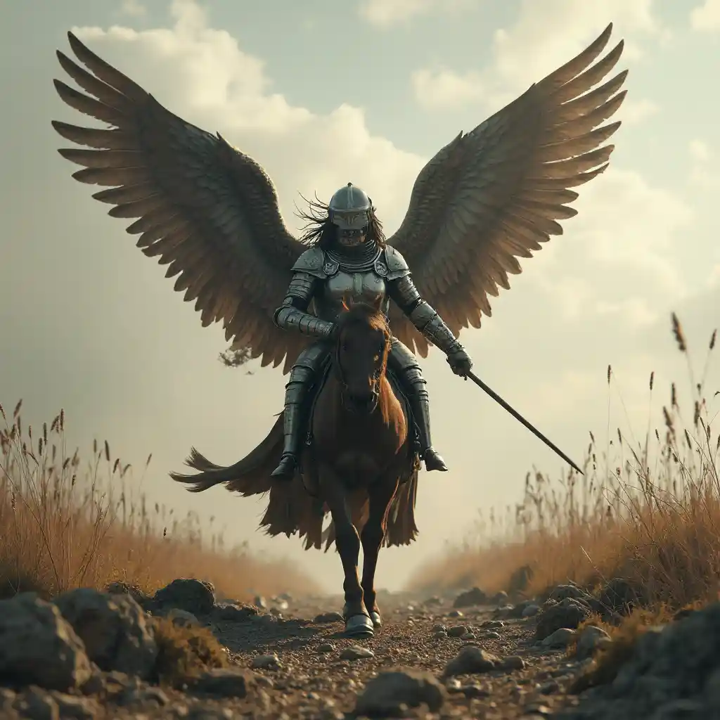 A Winged Valkyrie Transporting a Soldier Across the Battlefield