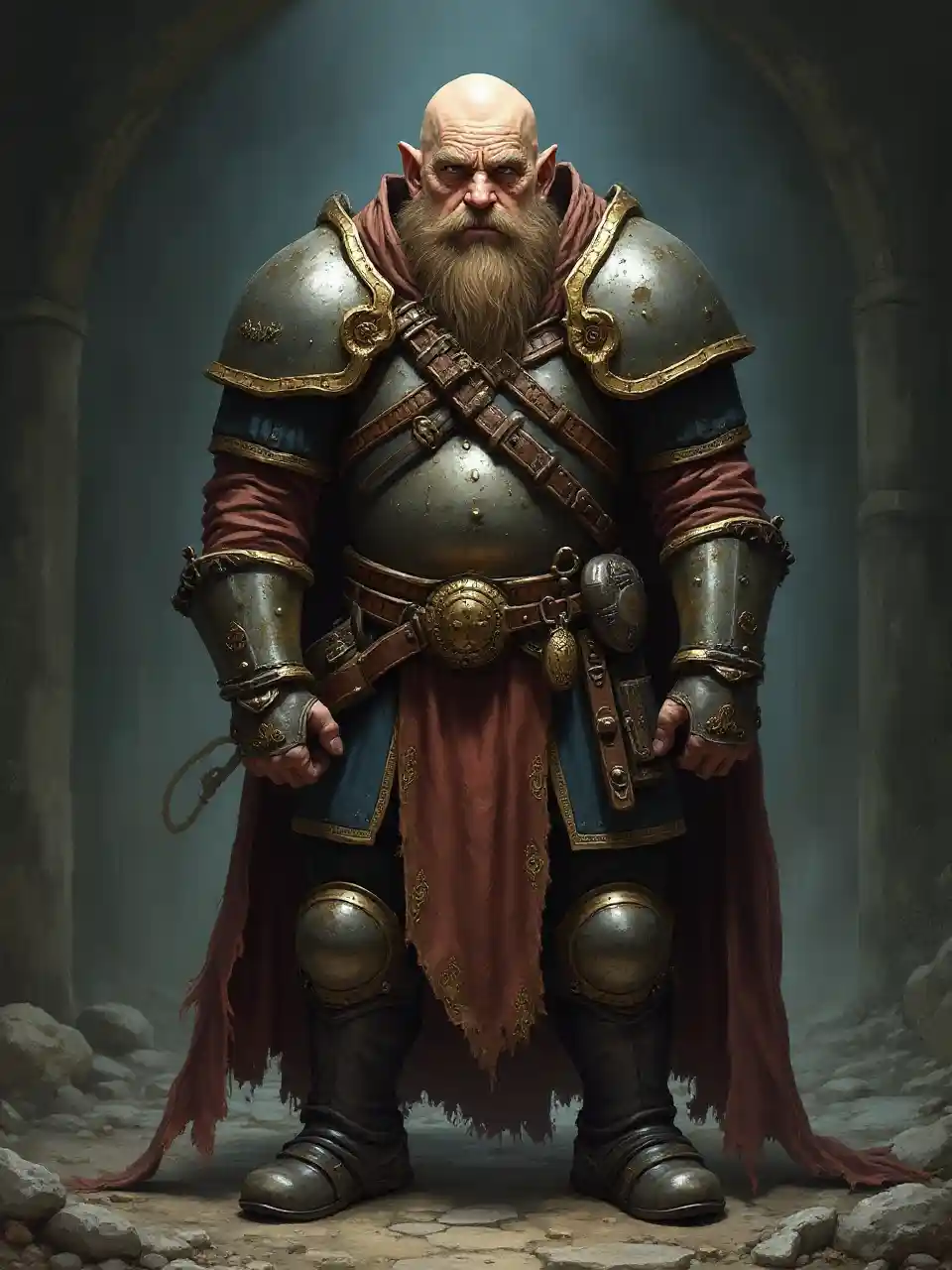A Detailed Portrait of an Armored Bald Dwarf Character