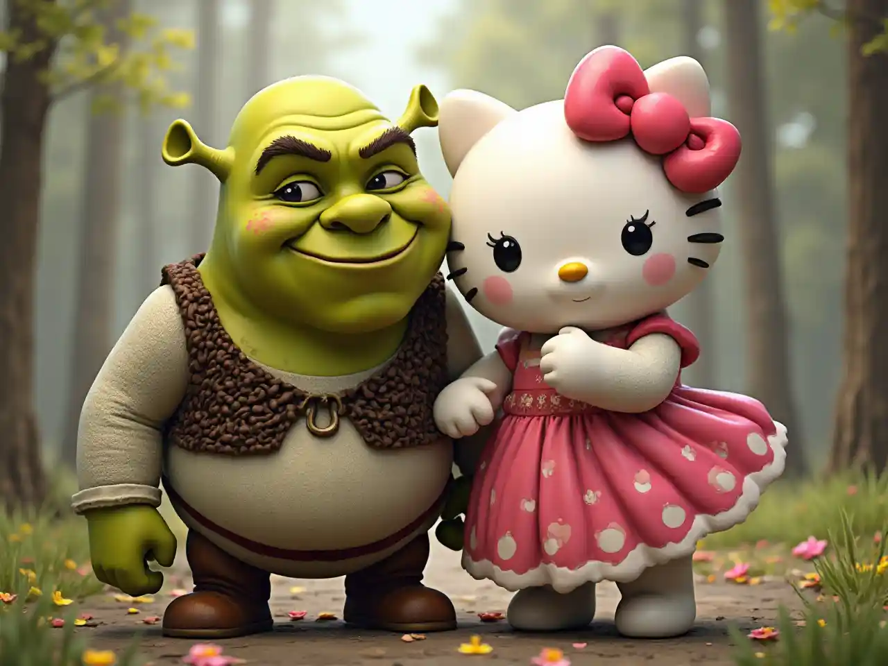 La improbable amistad de los personajes de Shrek y Hello Kitty