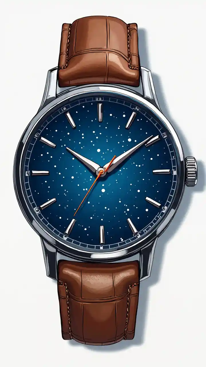 A Stunning Silver Watch with a Starry Night Design