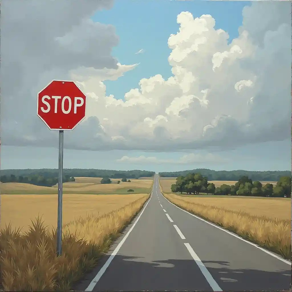 A Rural Road Scene Featuring a Red Stop Sign