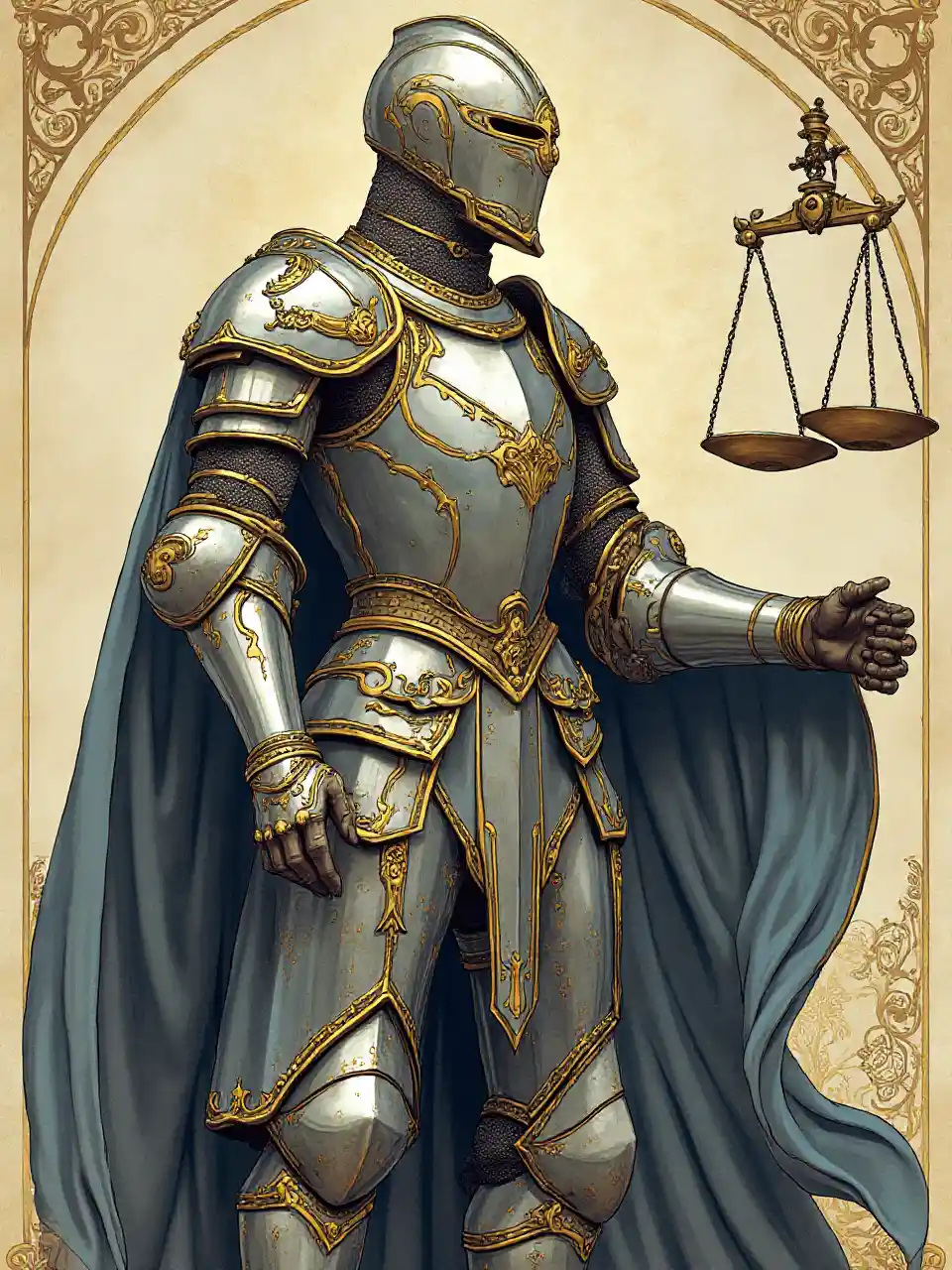 An Intricate Libra-Themed Knight Illustration in Armor