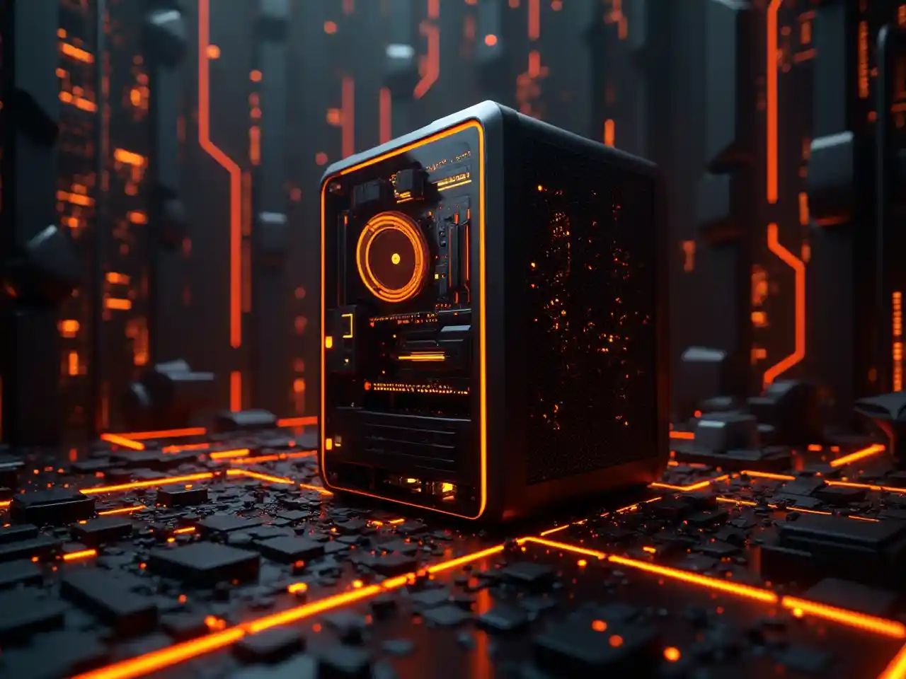 Stunning Black and Orange Supercomputer Wallpaper for Windows