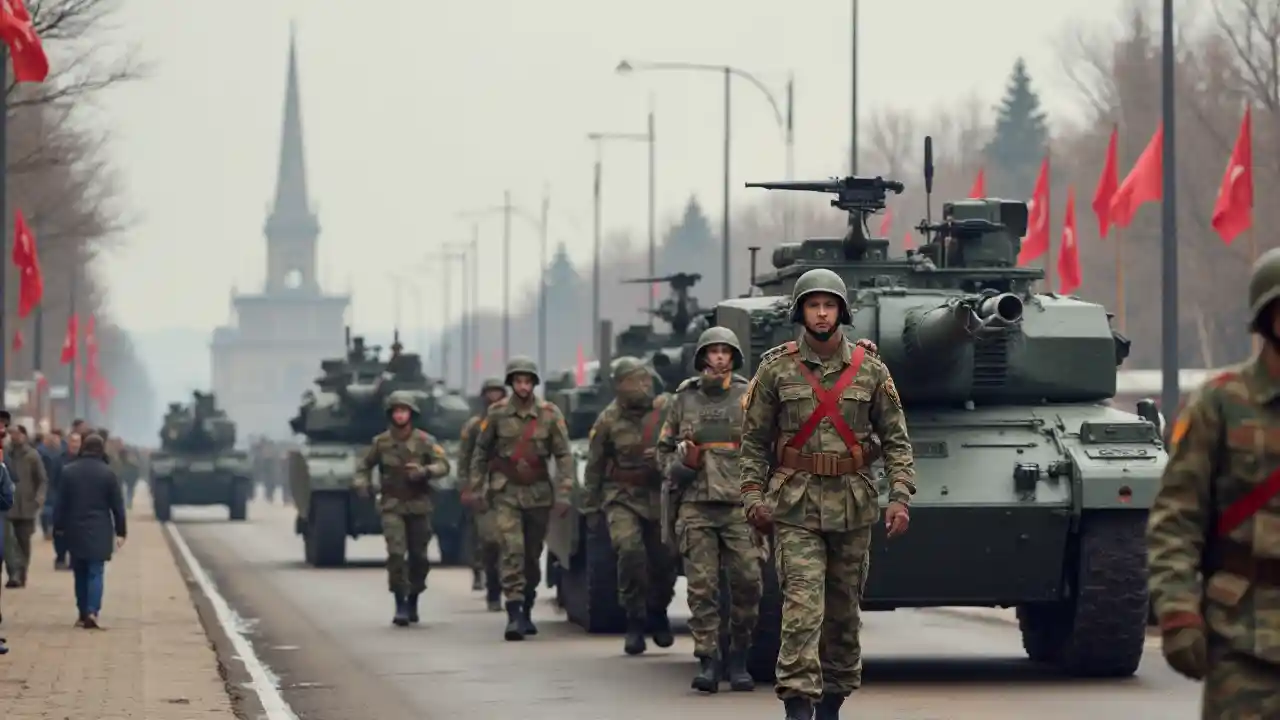 Spectaculaire militaire parade met soldaten en tanks