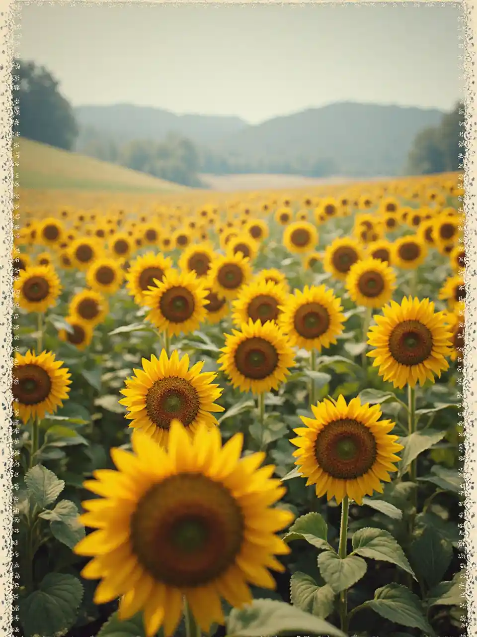 A Beautiful Field of Sunflowers with Delicate Lace Borders