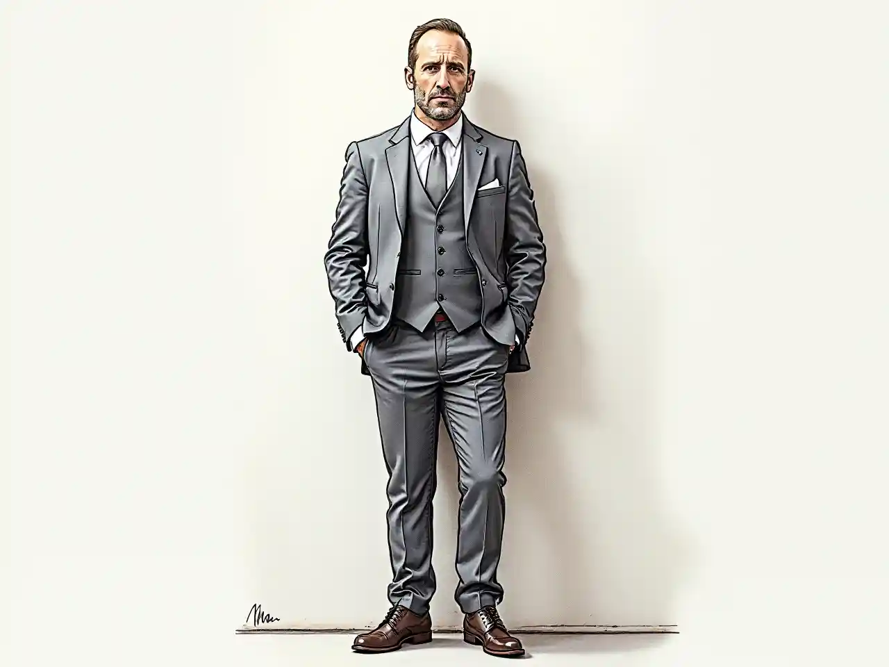 Detailed Full Body Sketch of Actor Peter Stormare in Formal Attire