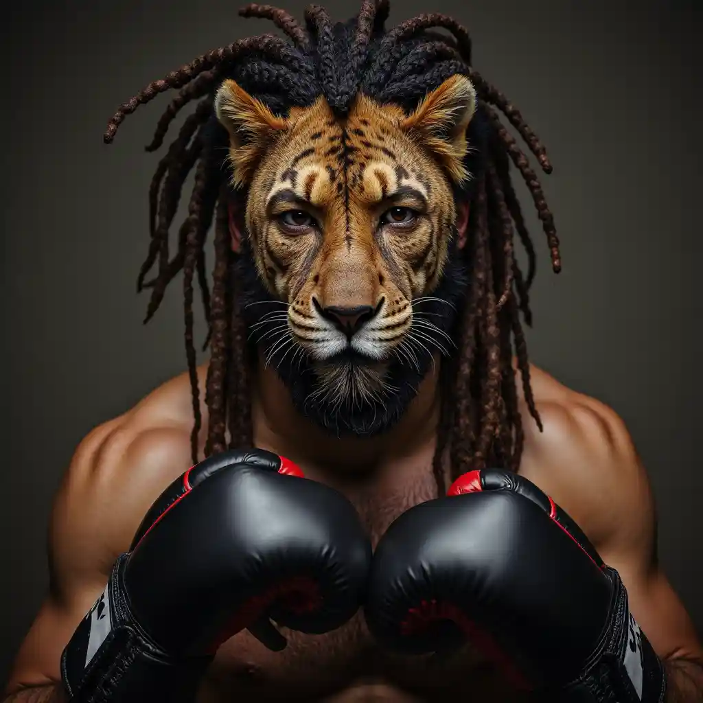 Portrait of a Man with Dreadlocks and Boxing Gloves