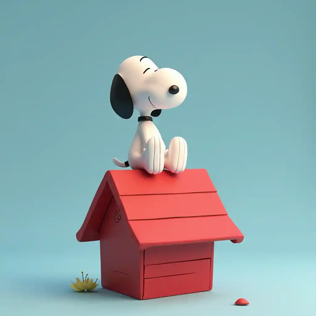 Charming 3D Render of Snoopy on His Iconic Doghouse