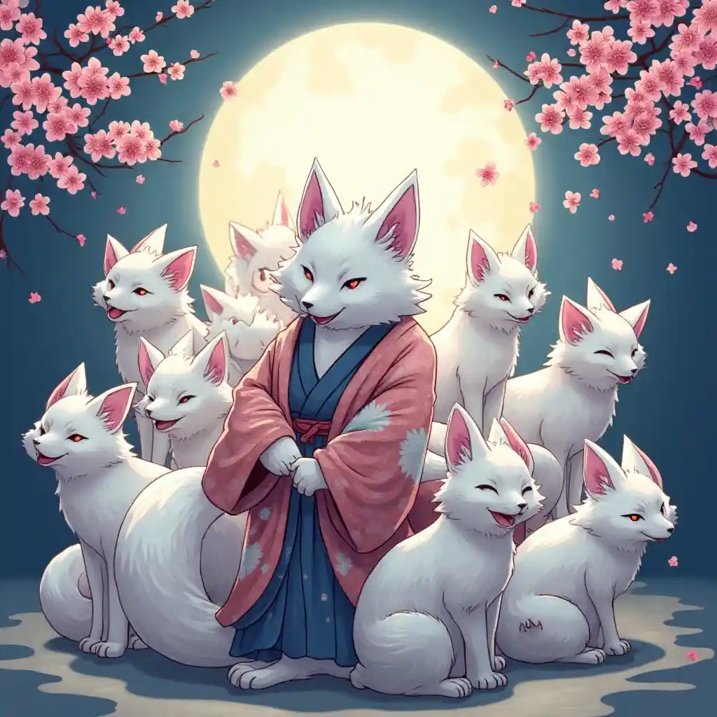 The Enchanting White Kitsune Beneath the Moonlight