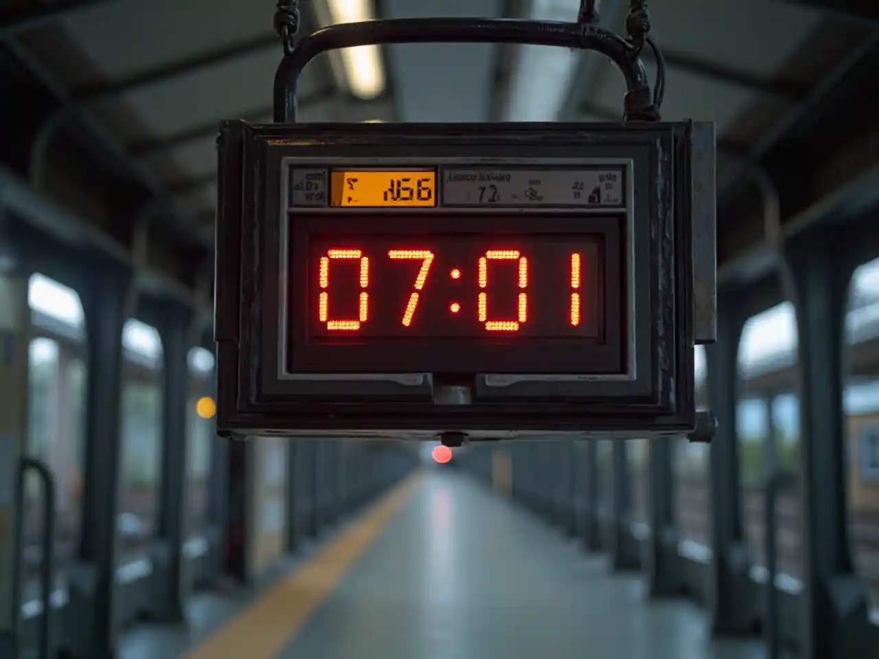 A Digital Clock Displaying Time at Train Station