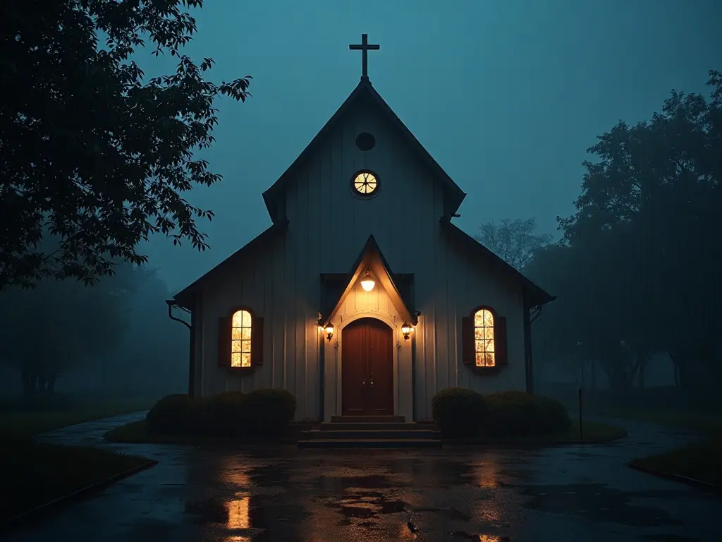 Cinematic Night Scene of a Beautiful Church Exterior
