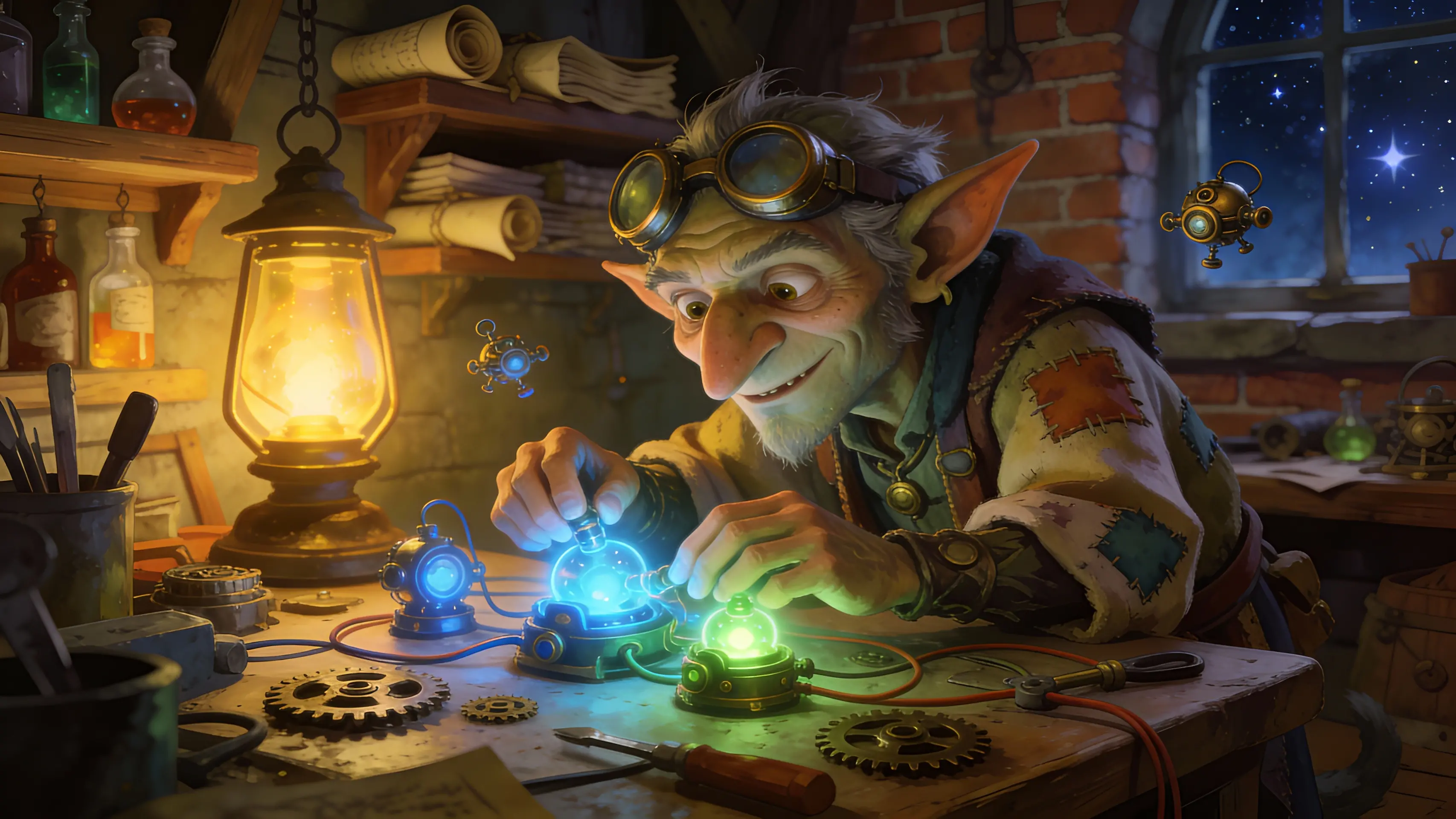 The Playful Goblin Inventor in a Glowing Workshop