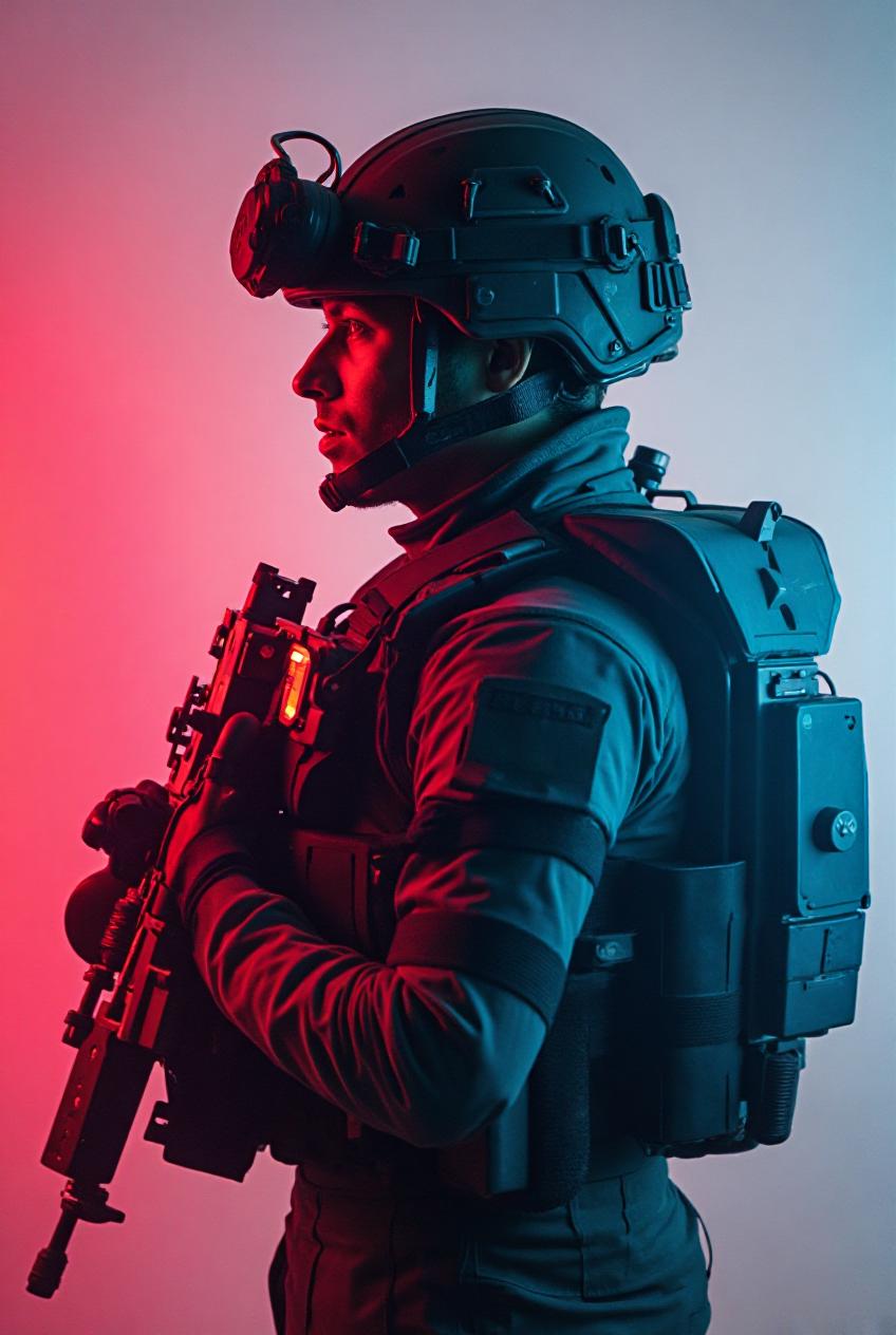 Minimalist double exposure soldier photography with RGB split