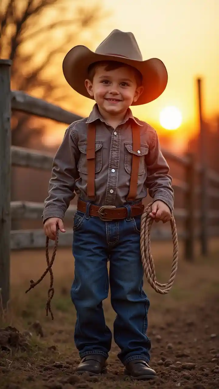 Young Cowboy in Sunset Adventure