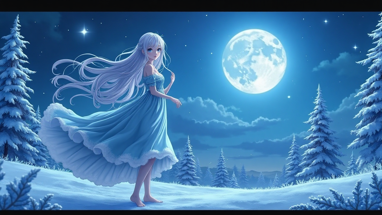 Ultra HD Anime Girl Under Moonlight