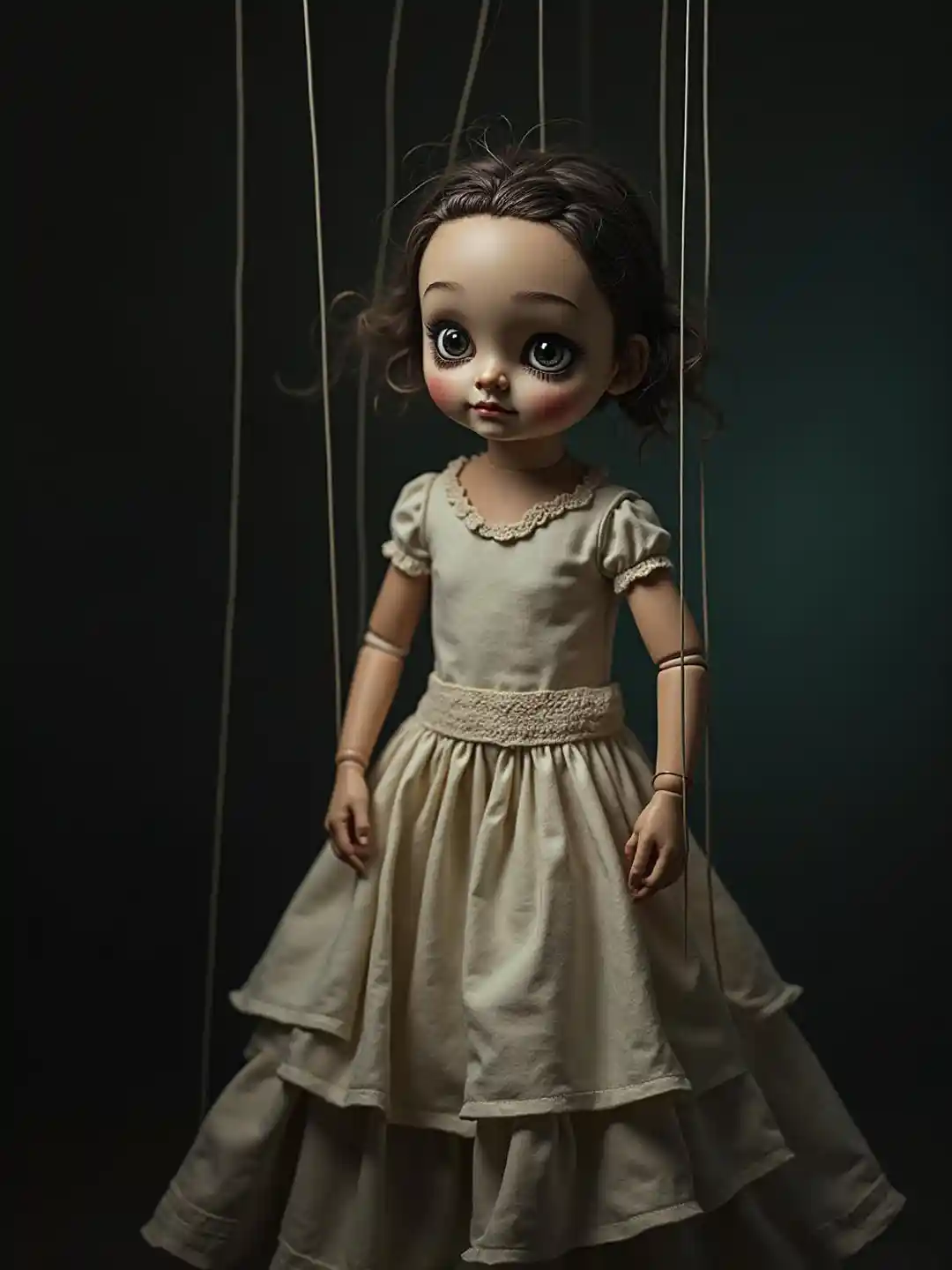 Melancholic Marionette Girl in Dim Light
