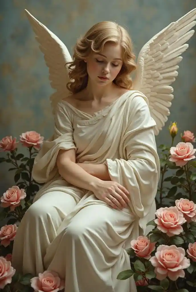 Graceful Angel Among Roses