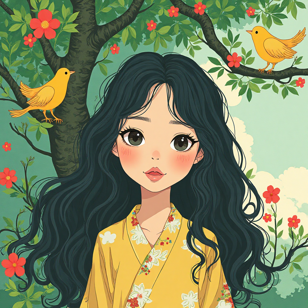 Korean Ninfa Portrait with Pastel Colors and Nature