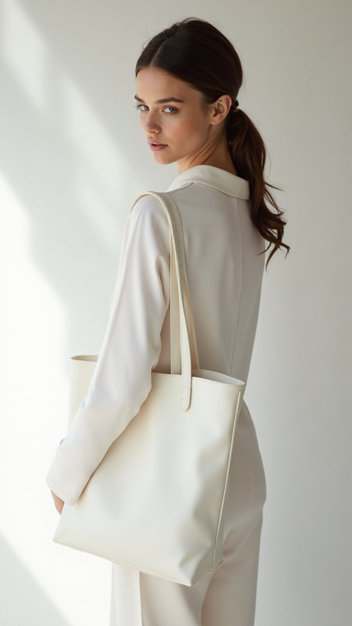 Minimalist White Canvas Tote Bag Top View