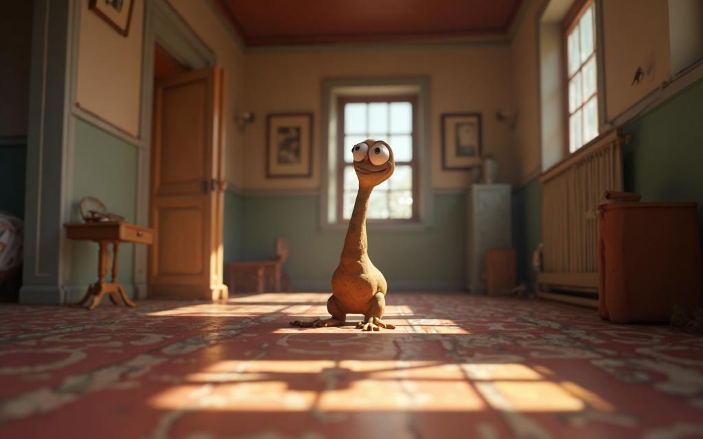 3D Pixar-style Low-Angle Dramatic Shot