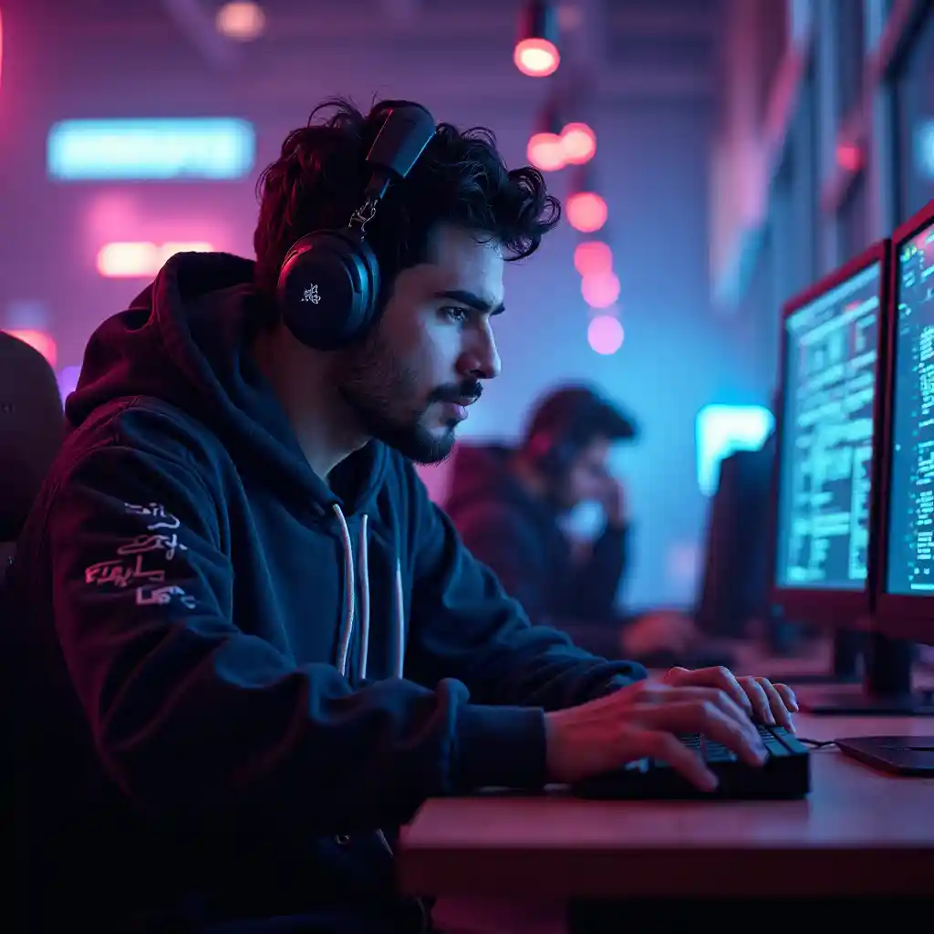 Futuristic Cybercafe Hacker Scene