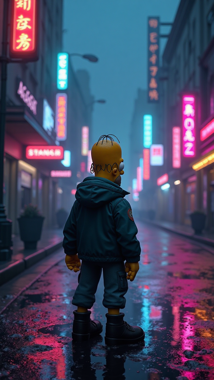 A Dystopian Night: Homer Simpson in Hyper-Realistic 3D