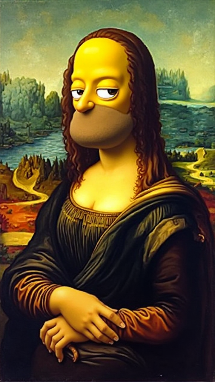 Homer Simpson's Iconic Fusion with Mona Lisa's Classic Elegance